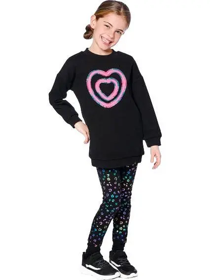 DEUX PAR DEUX Fleece Jacquard Tunic With Heart Applique - Black