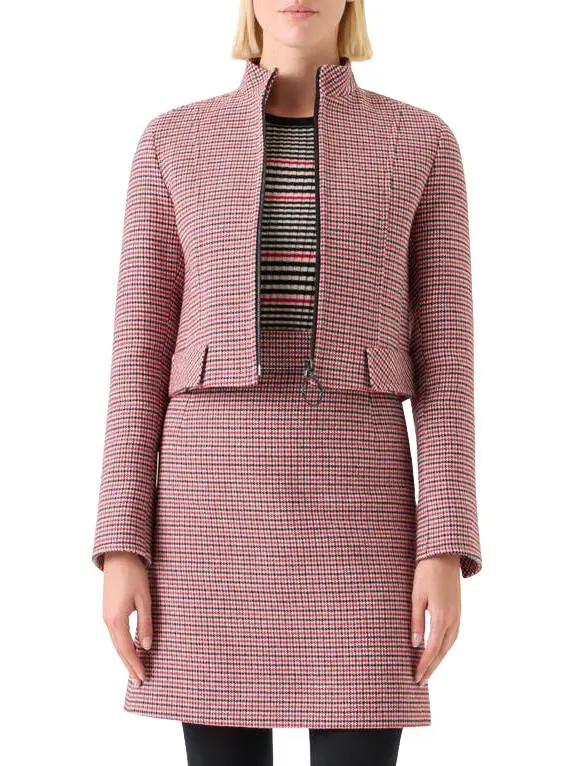 Akris Houndstooth Virgin Wool Crop Jacket - Black-vermillion-cream