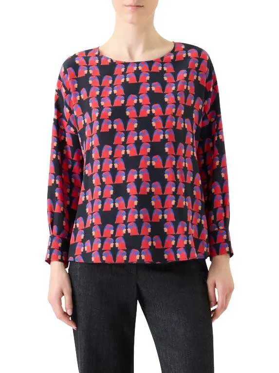 Akris Françoise Hardy Print Silk Crêpe De Chine Top - Black-multicolor