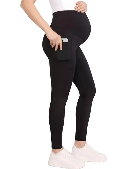 Motherhood Maternity Over The Belly Side Pocket Active Maternity Leggings - Black