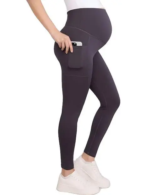 Motherhood Maternity Over The Belly Side Pocket Active Maternity Leggings - Nine Iron