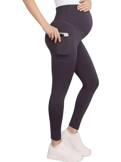 Motherhood Maternity Over The Belly Side Pocket Active Maternity Leggings - Nine Iron