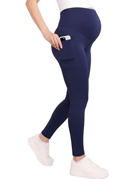 Motherhood Maternity Over The Belly Side Pocket Active Maternity Leggings - Peacoat