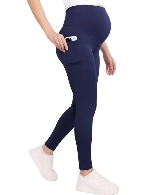 Motherhood Maternity Over The Belly Side Pocket Active Maternity Leggings - Peacoat