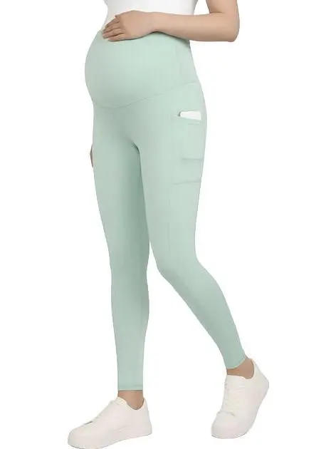 Motherhood Maternity Over The Belly Side Pocket Active Maternity Leggings - Whispering Blue