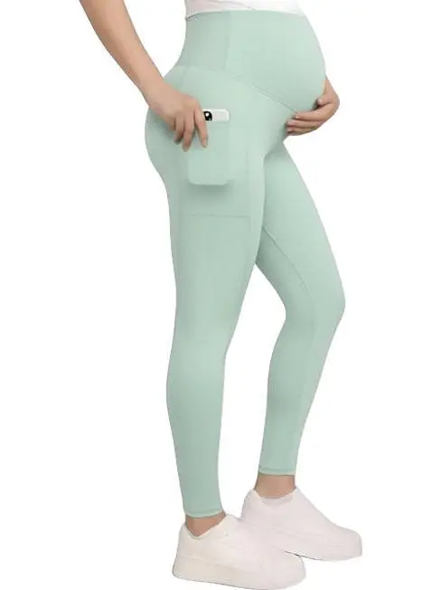 Motherhood Maternity Over The Belly Side Pocket Active Maternity Leggings - Whispering Blue
