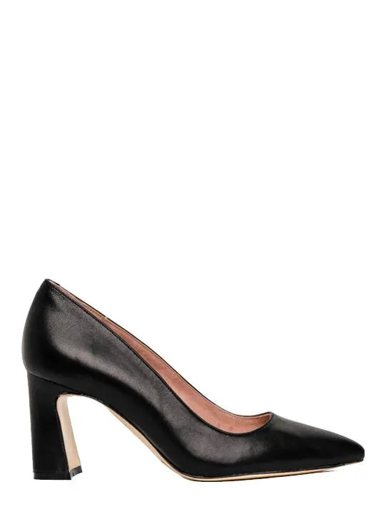 ALLY SHOES Pointed-toe Block Heel Pumps - Black Leather