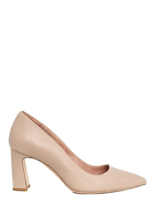 ALLY SHOES Pointed-toe Block Heel Pumps - Bossy Beige Leather