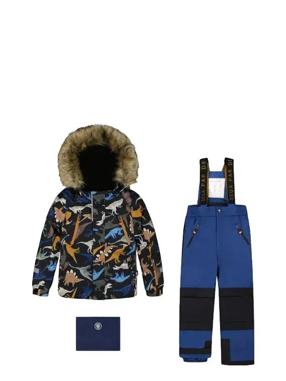 DEUX PAR DEUX Two-piece Play Snowsuit With Dinosaurs Jacket - Navy Blue