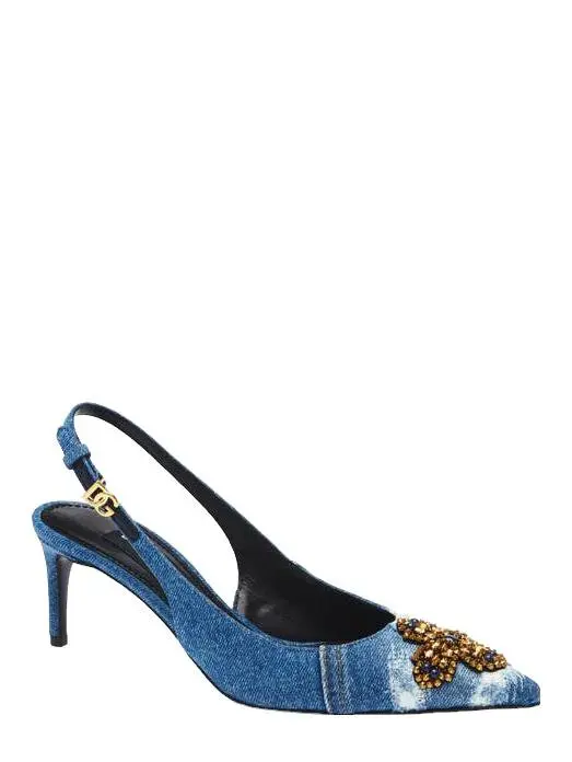 Dolce & Gabbana Crystal-embellished Denim Slingback Pumps - 8c609 Blu/multicolor