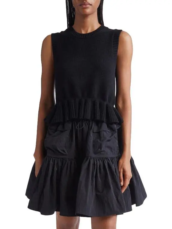 Cecilie Bahnsen Bill Ruffled Peplum Recycled Cashmere & Wool Sweater Vest - Black