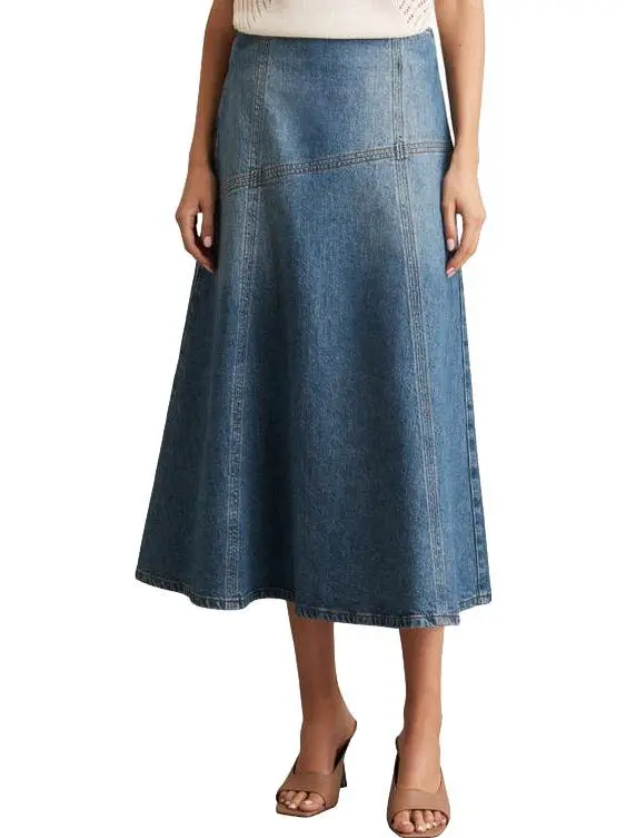 REISS Fee Flare Midi Denim Skirt - Indigo
