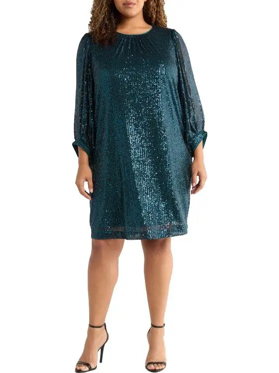 Julia Jordan Sequined Sheath Dress - Teal