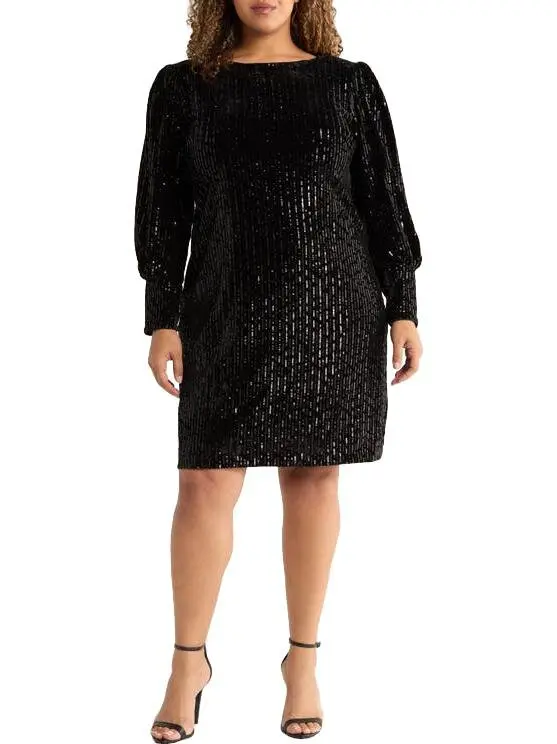 Julia Jordan Sequined Long Sleeve Body-con Dress - Black