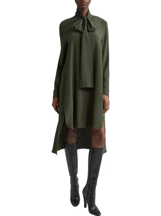 Michael Kors Tie Neck Long Sleeve Silk Crêpe De Chine Shirtdress - Bottle