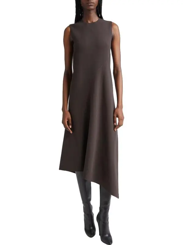 Michael Kors Asymmetric Sleeveless Wool Stretch Crepe Shift Dress - Chocolate