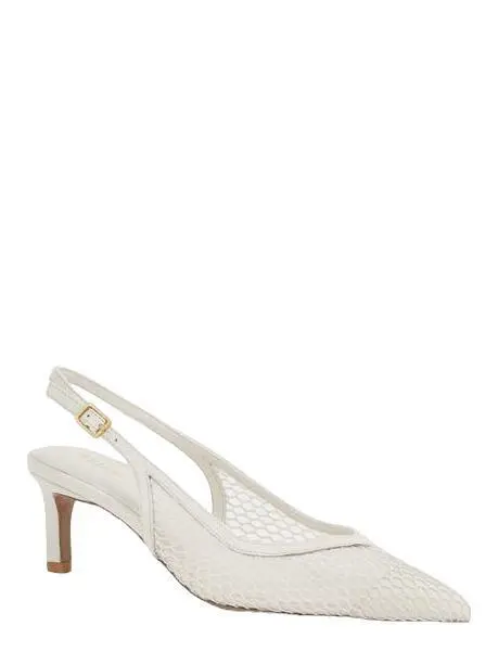 REISS Sirena Pointed Toe Kitten Heel Slingback Pump - White