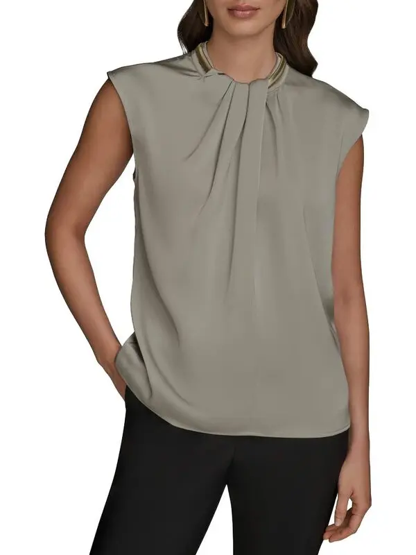 Donna Karan New York Twist Neck Hardware Sleeveless Top - Weathered