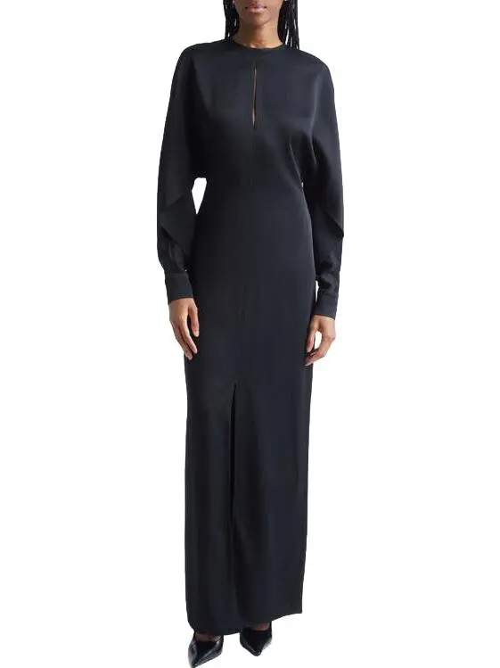 Michael Kors Split Long Sleeve Satin Gown - Black
