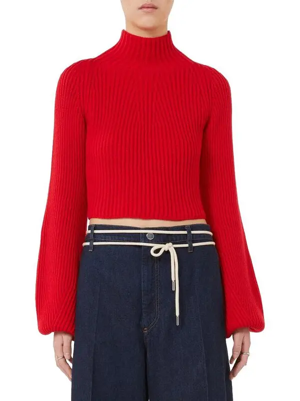 Sportmax Marmo Bell Sleeve Crop Sweater - Red