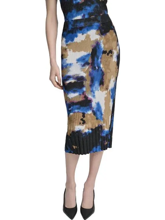 Dkny Printed Ribbed Knit Midi Skirt - Clouded Nine