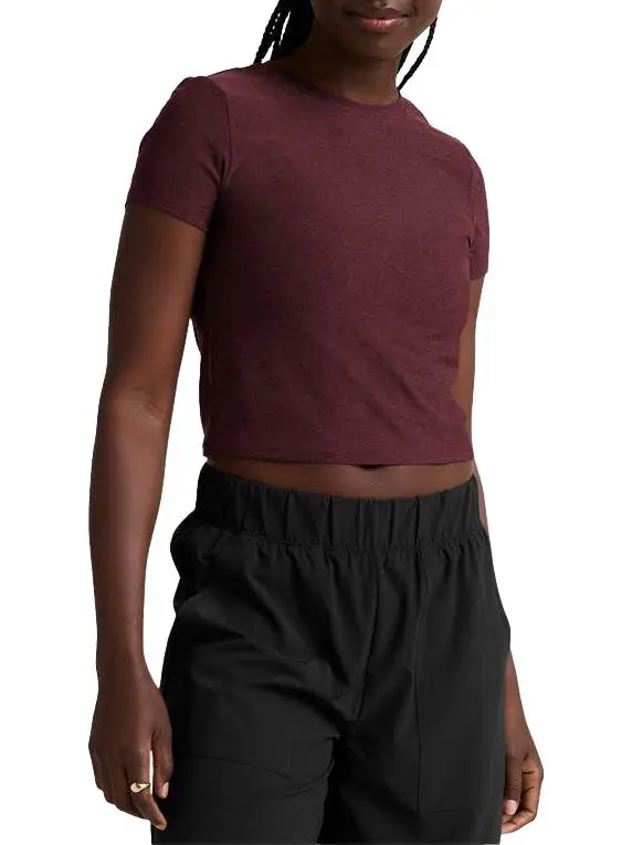 Beyond Yoga Featherweight Crop T-shirt - Midnight Burgundy Heather
