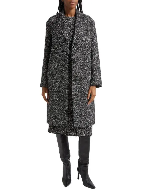 Lafayette 148 New York Drop Shoulder Wool Blend Bouclé Tweed Coat - Black Multi