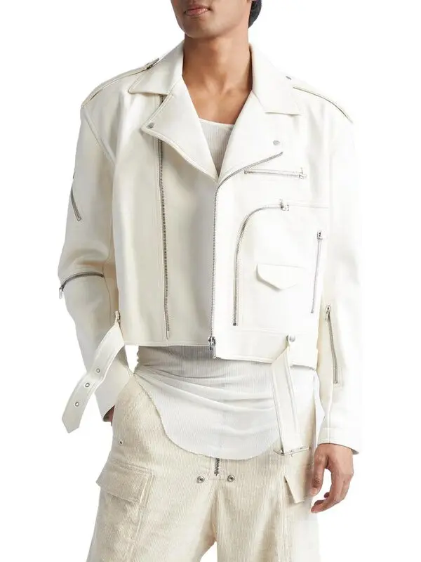 Rick Owens Jumbo Bauhaus Stooges Crop Leather Jacket - Milk
