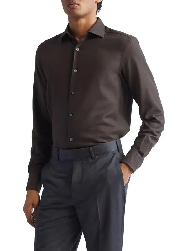 Zegna Cashco Cotton & Cashmere Button-up Shirt - Dark Brown