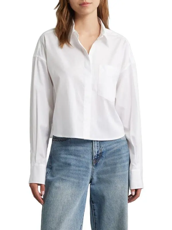 Rag & Bone Marin Cotton Crop Button-up Shirt - White