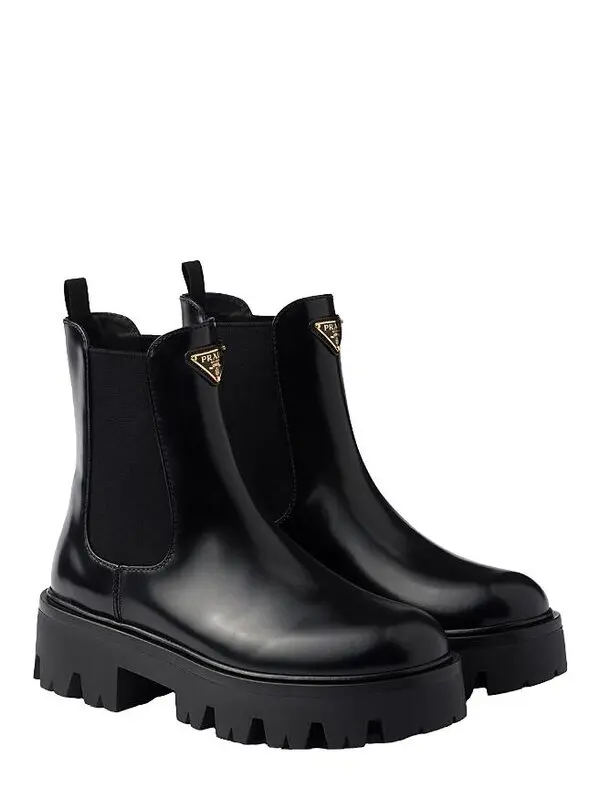 Prada Brushed Leather Booties - Black