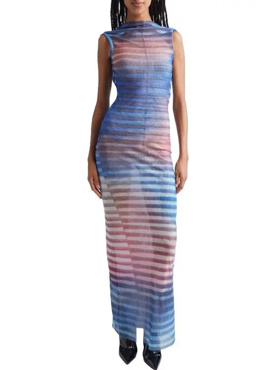 Jean Paul Gaultier Air Print Mesh Body-con Dress - Light Blue/blue/peach