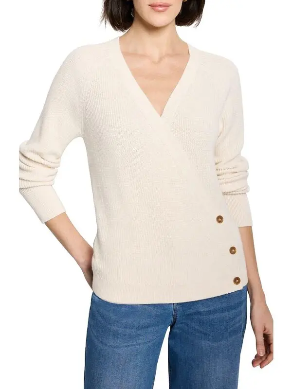 NIC+ZOE Shaker Stitch Faux Wrap Sweater - Classic Cream