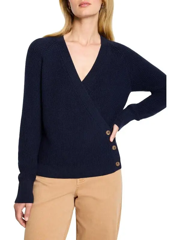 NIC+ZOE Shaker Stitch Faux Wrap Sweater - Dark Indigo