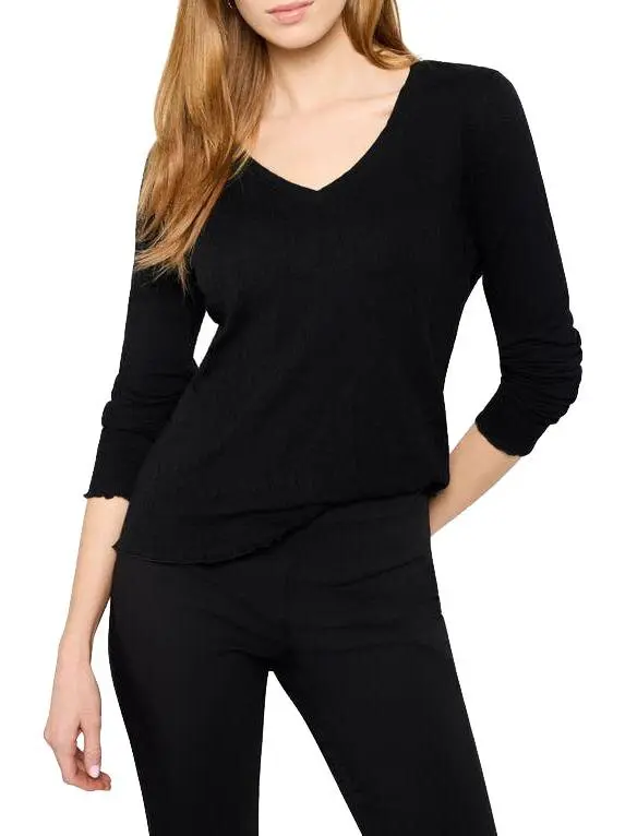 NIC+ZOE Lace Cotton V-neck T-shirt - Black Onyx