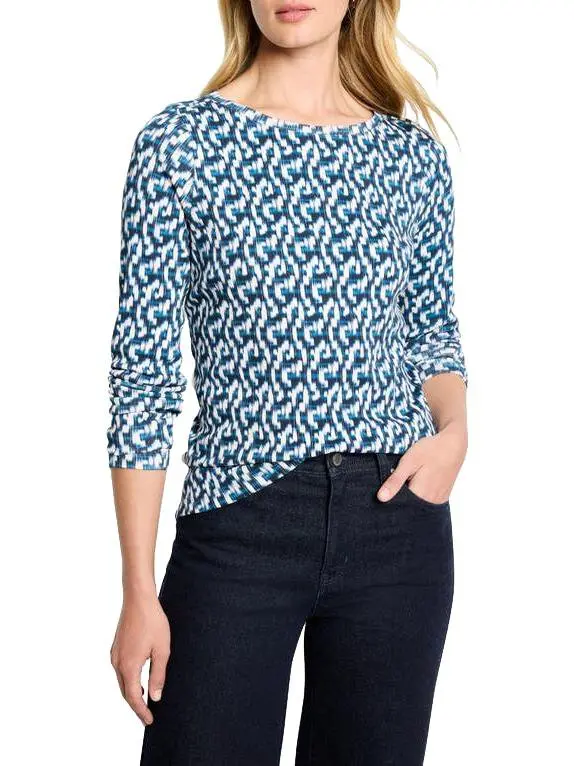 NIC+ZOE Printed Long-sleeve Cotton T-shirt - Blue Multi
