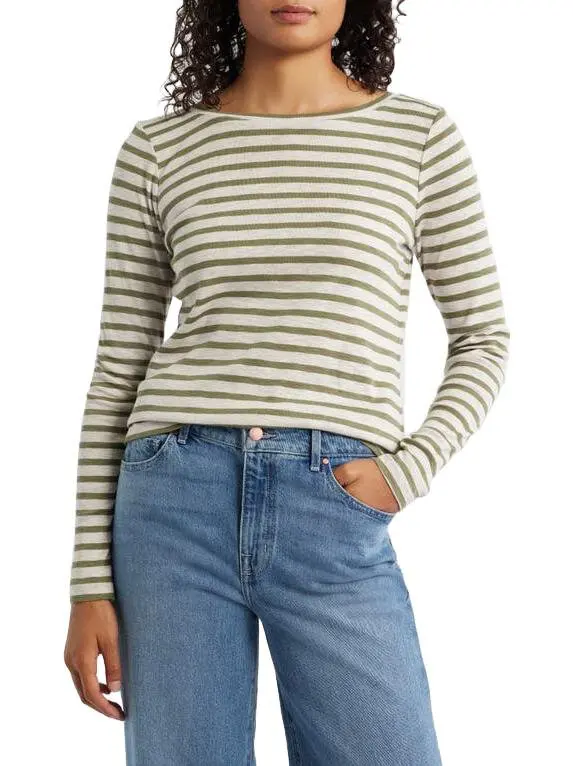 NIC+ZOE Striped Cotton-blend T-shirt - Green Multi