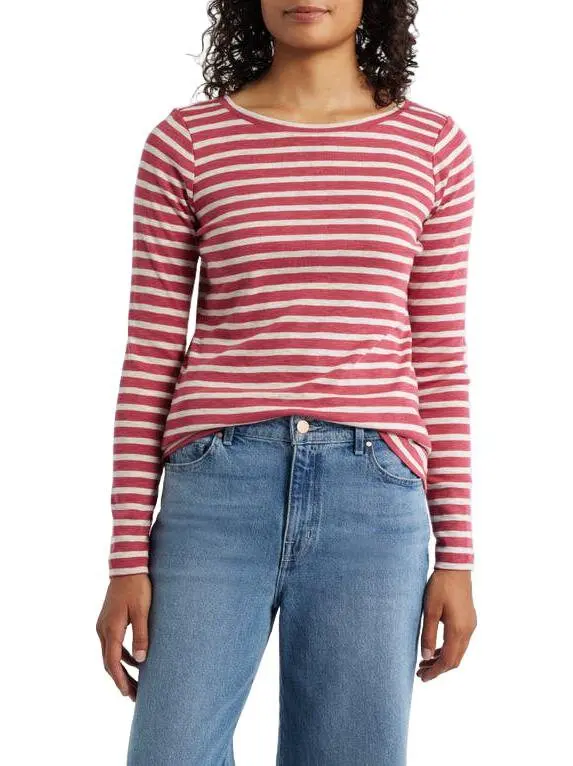 NIC+ZOE Striped Cotton-blend T-shirt - Red Multi