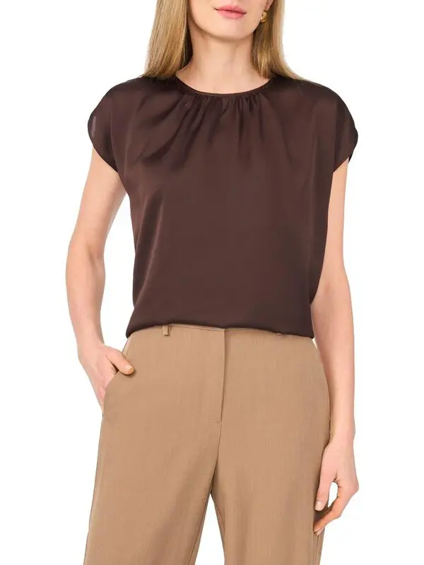 Vince Camuto Shirred Satin Top - Chocolate