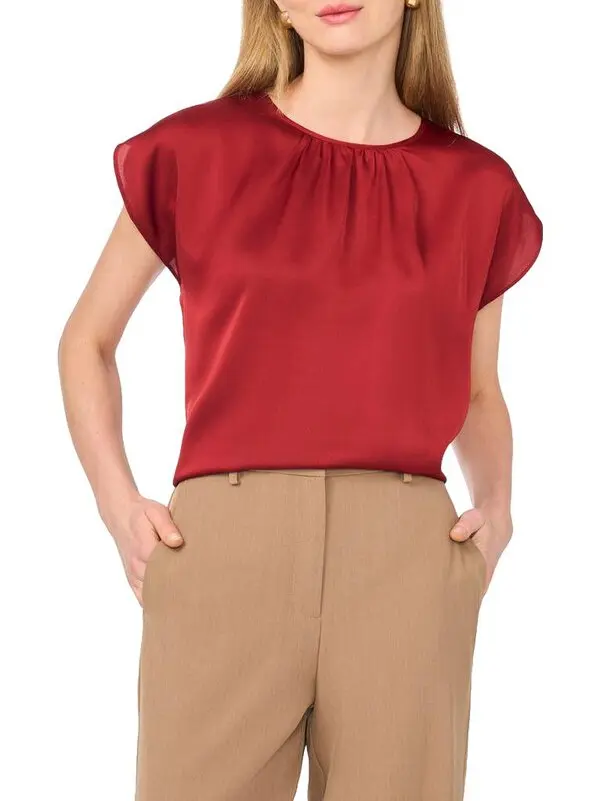 Vince Camuto Shirred Satin Top - Wine