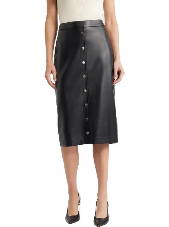 Elie Tahari Emberly Faux Leather Midi Skirt - Noir