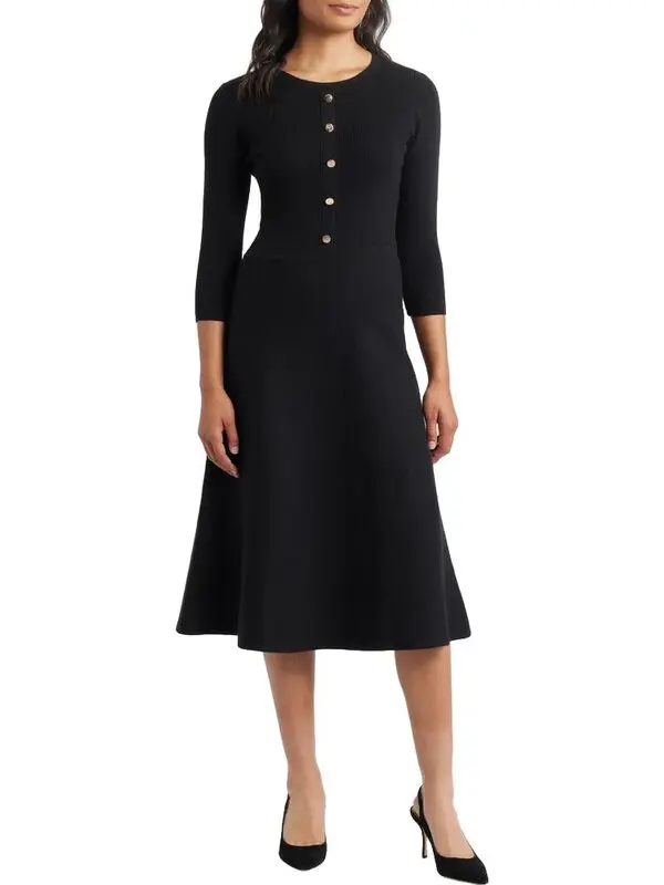 Elie Tahari Suzi Ribbed Sweater Dress - Noir