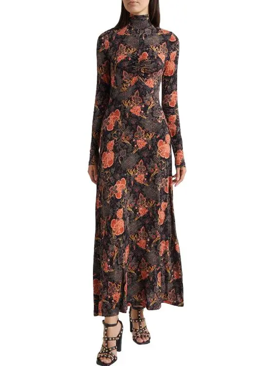 Ulla Johnson Koa Allover Print Long Sleeve Jersey Dress - Night Lily
