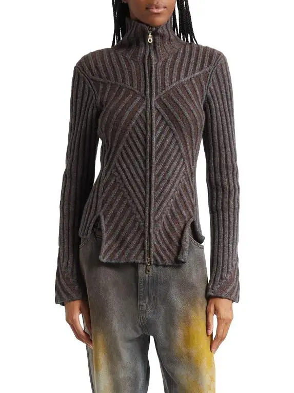 PAOLINA RUSSO Warrior Rib Merino Wool-blend Cardigan - Grey/brown