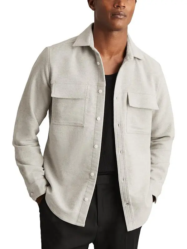 REISS Camber Moleskin Twin Pocket Shirt Jacket - Soft Grey