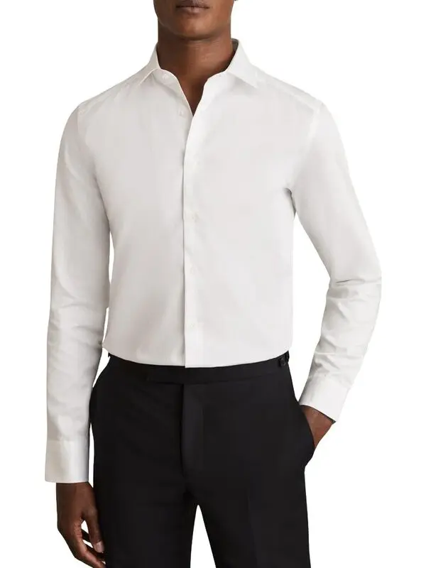 REISS Remote Slim Fit Cotton Button-up Shirt - White