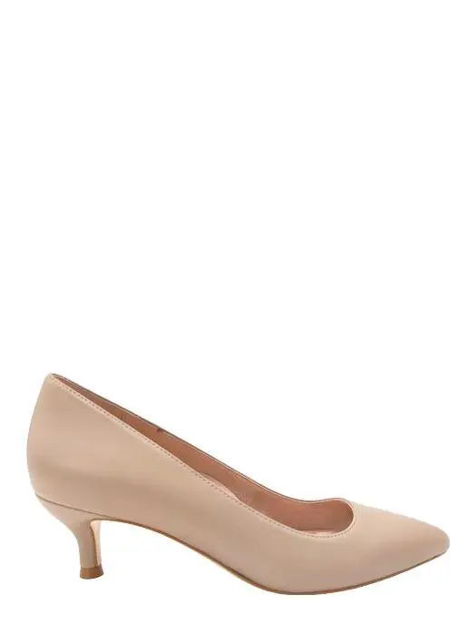 ALLY SHOES Pointed-toe Kitten Heel Pumps - Bossy Beige Leather