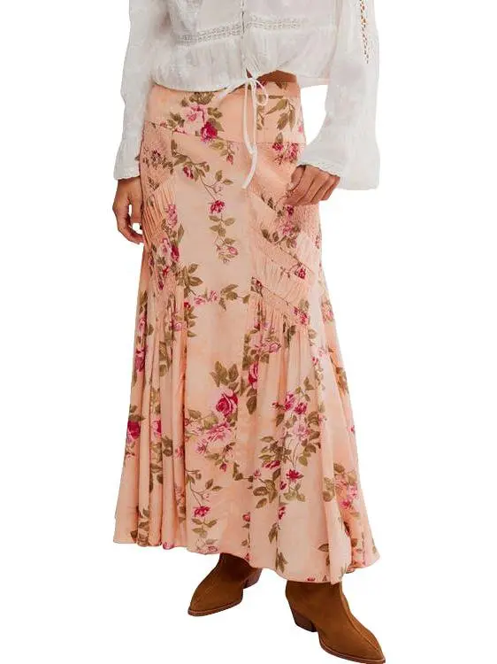 Free People Rowan Floral Smocked Maxi Skirt - Falling Floral-mauve