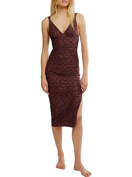 Free People Printed Mesh Body-con Dress - Brown Combo