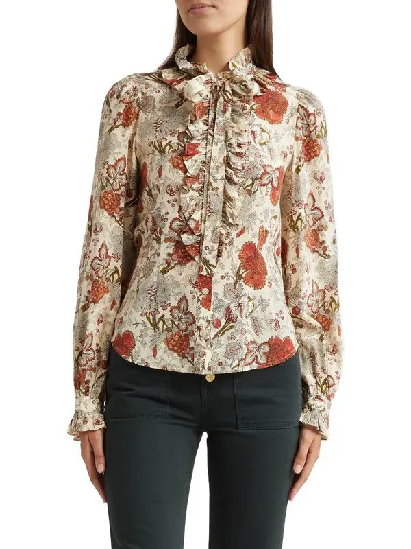 Ulla Johnson Catroux Ruffle Silk Button-up Shirt - Winter Garden